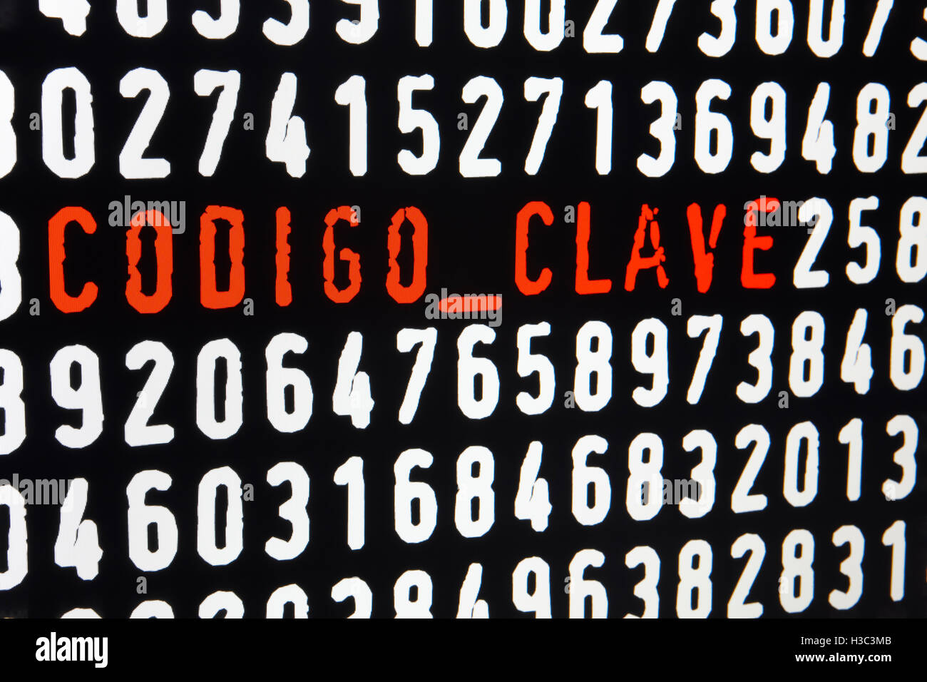 Computer screen with codigo clave text on black background. Horizontal ...
