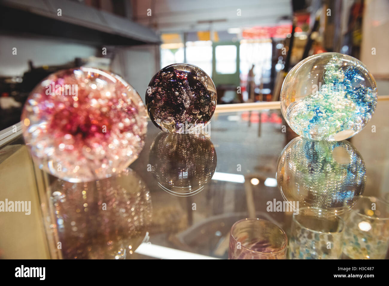 Handmade blown glassware on display Stock Photo - Alamy