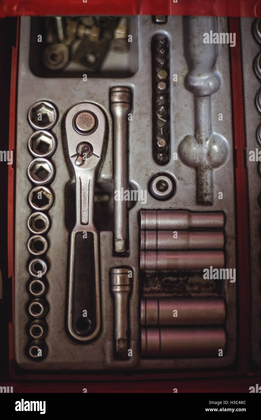 Tools arranged in tool box Stock Photo - Alamy