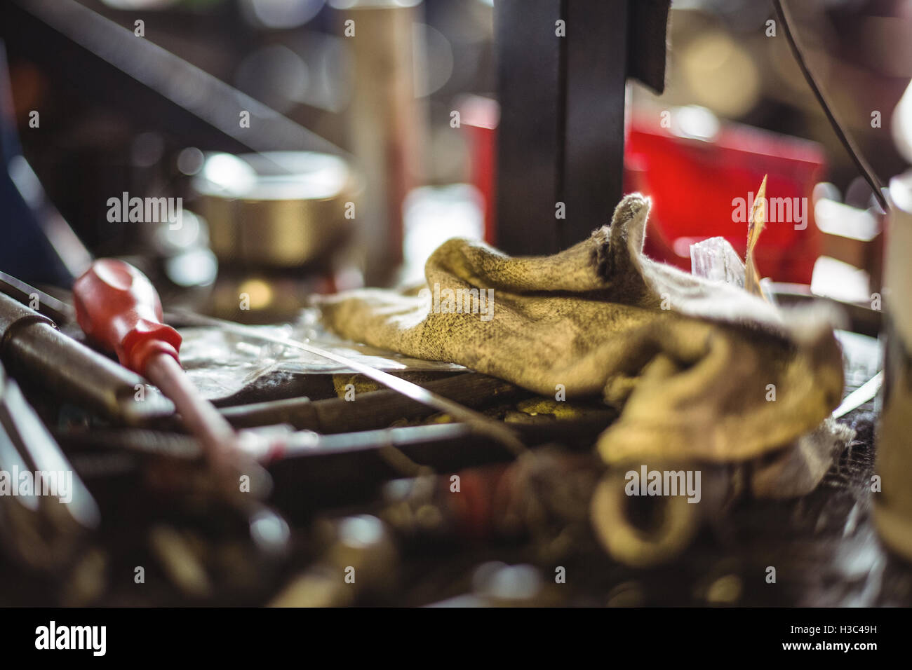Tools and rag at workshop Stock Photo - Alamy