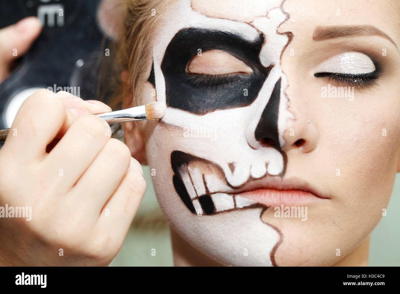 Half Skull Makeup Girl