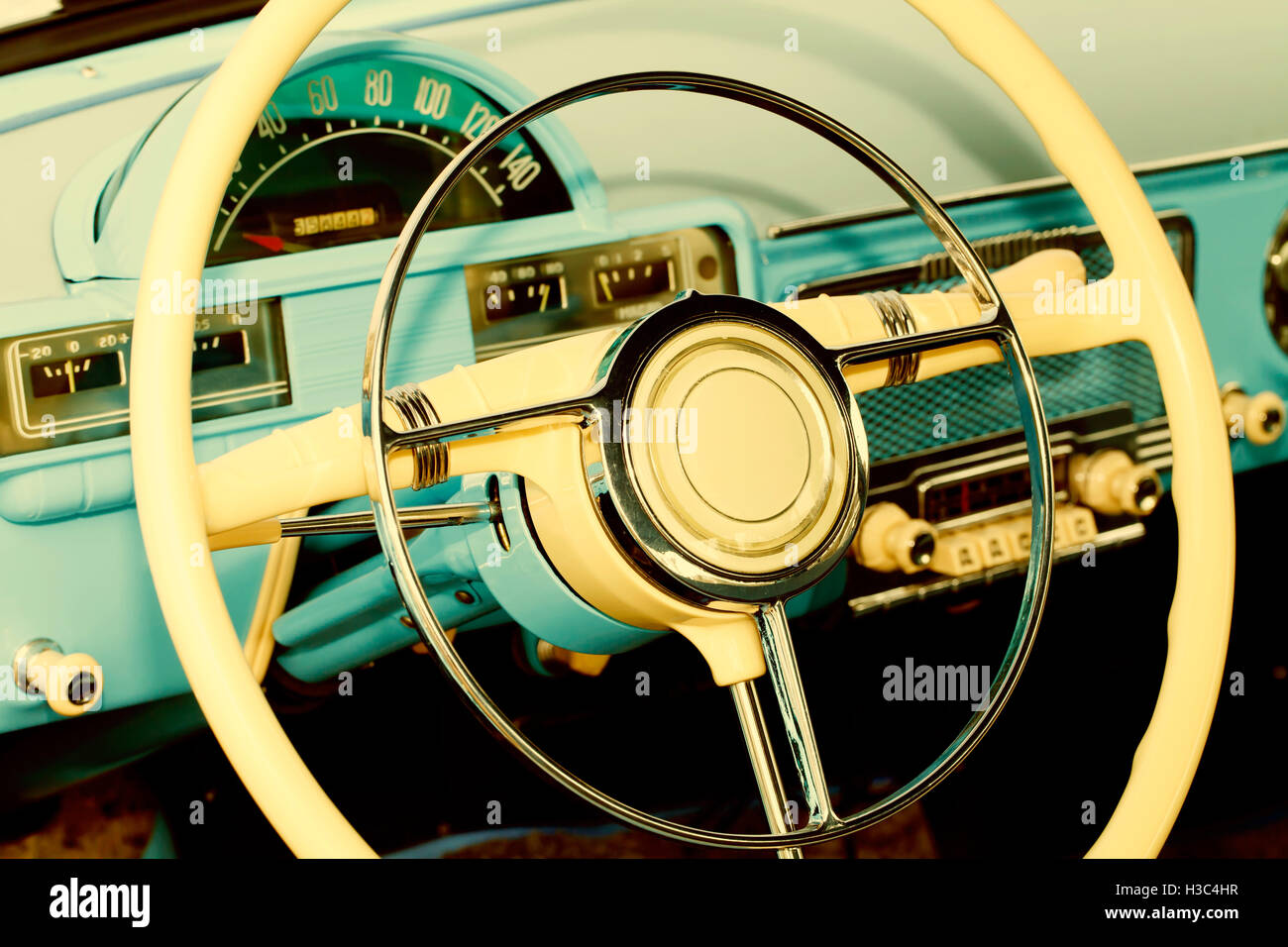 Beautiful vintage retro car , details of the exterior and interior ...