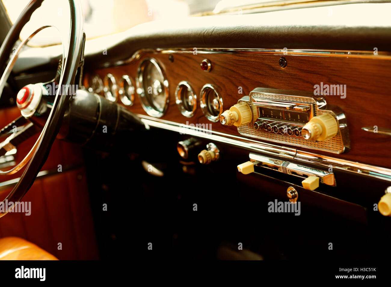 Beautiful vintage retro car , details of the exterior and interior ...