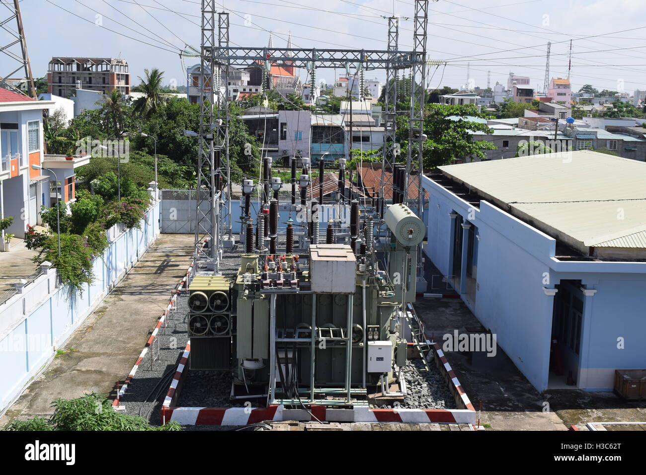 high voltage transformer in resident modern city Stock Photo - Alamy