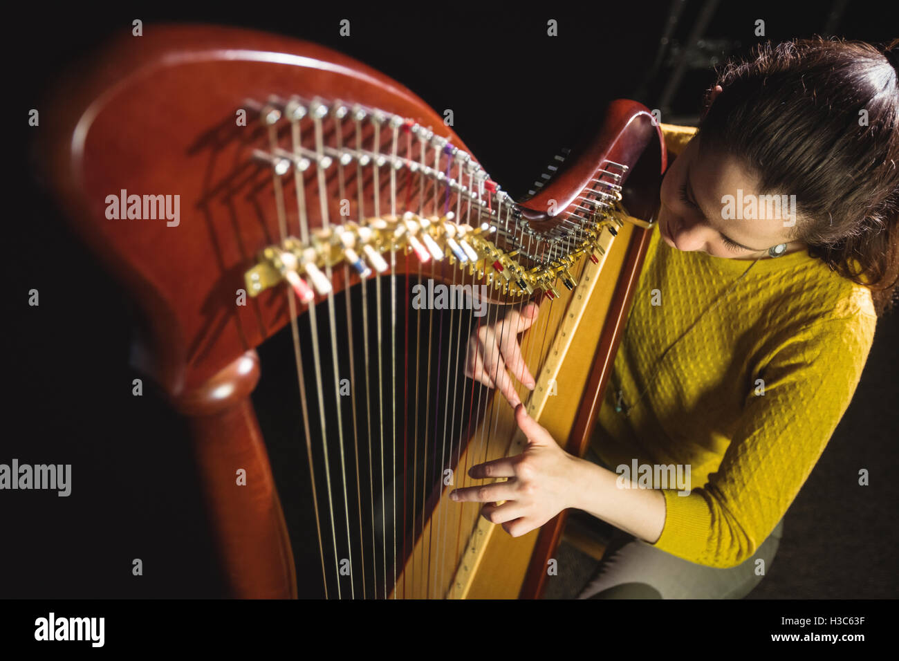 Woman playing a harp in music school Stock Photo - Alamy