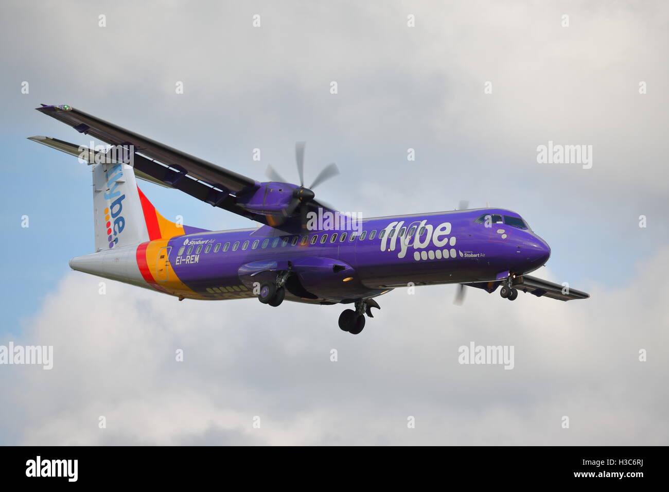 Flybe ATR 72-500 EI-REM landing at Birmingham Airport, UK Stock Photo ...