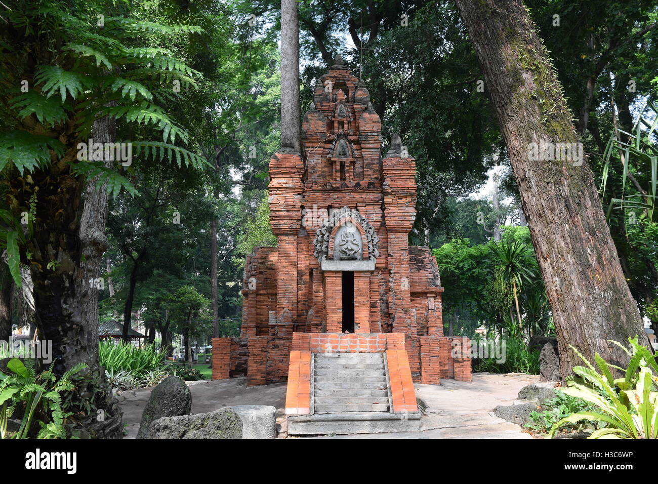 ancient brick Cham tower and pagoda at Tao Dan park, Ho Chi Minh city ...