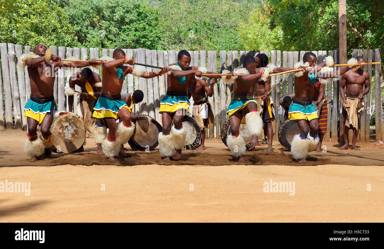 Swazi traditional troupe singing and dancing at the Mantenga Swazi ...