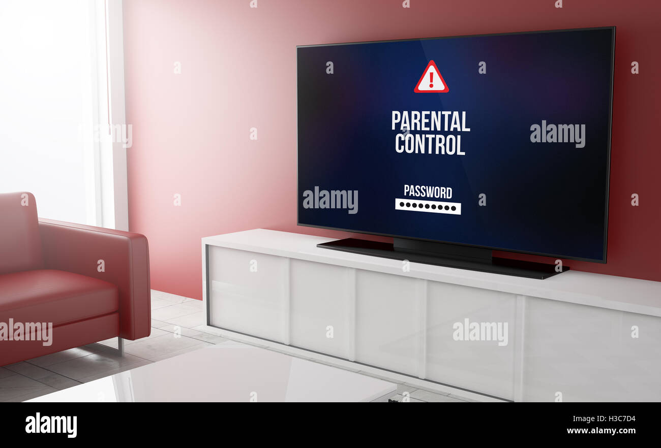 parental control on tv on a living room. 3d Rendering Stock Photo - Alamy