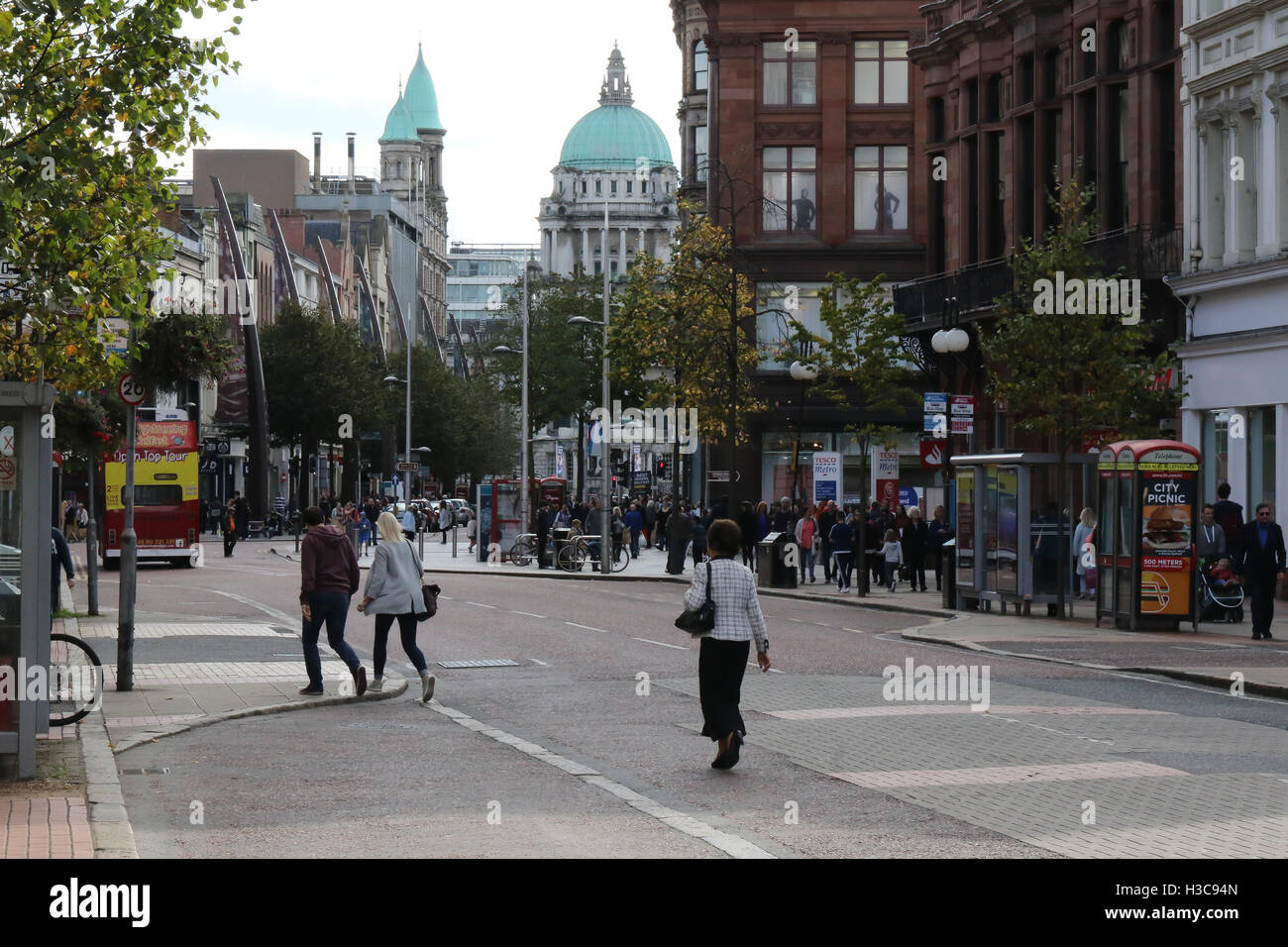 Looking down from Royal Avenue through Donegall Place in Belfast ...