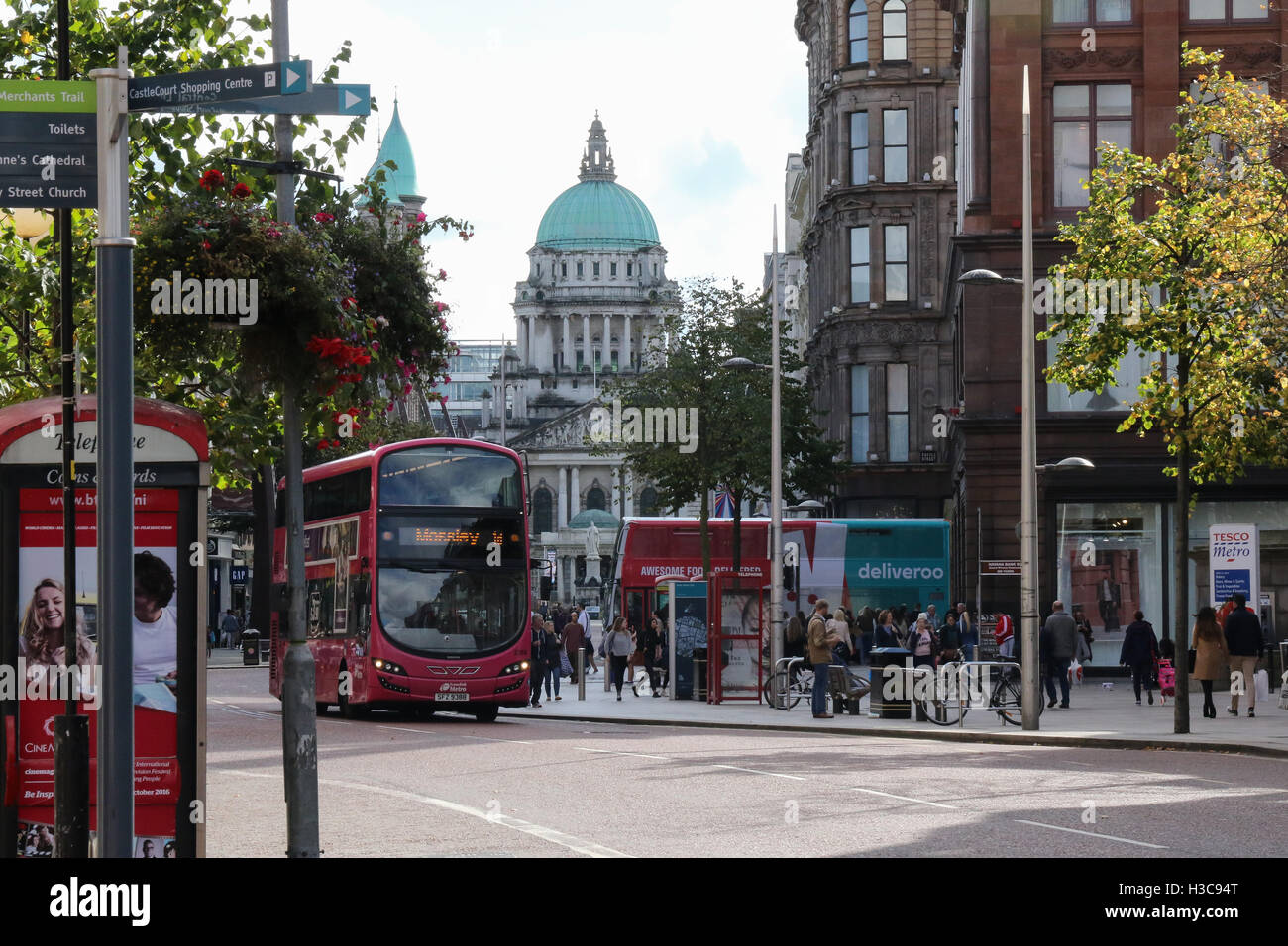 Looking down from Royal Avenue through Donegall Place in Belfast ...