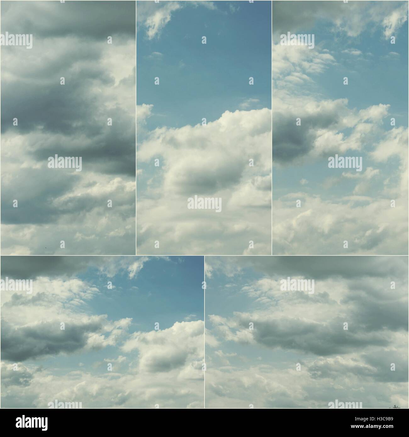 Collage made of many sky and clouds images. Set of colorized images ...