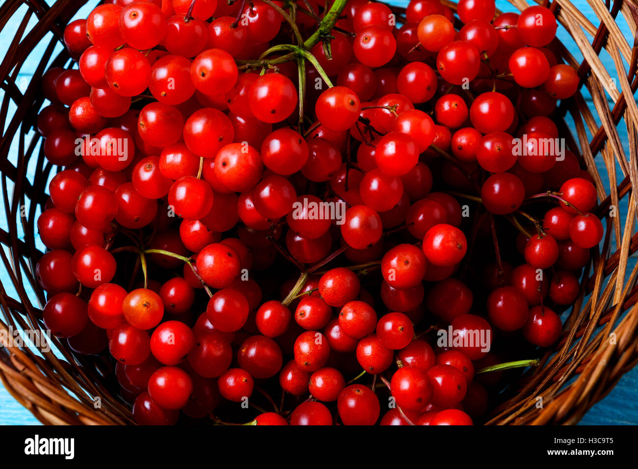 Forest berries in wicker basket top view. Ripe red forest berries Stock ...
