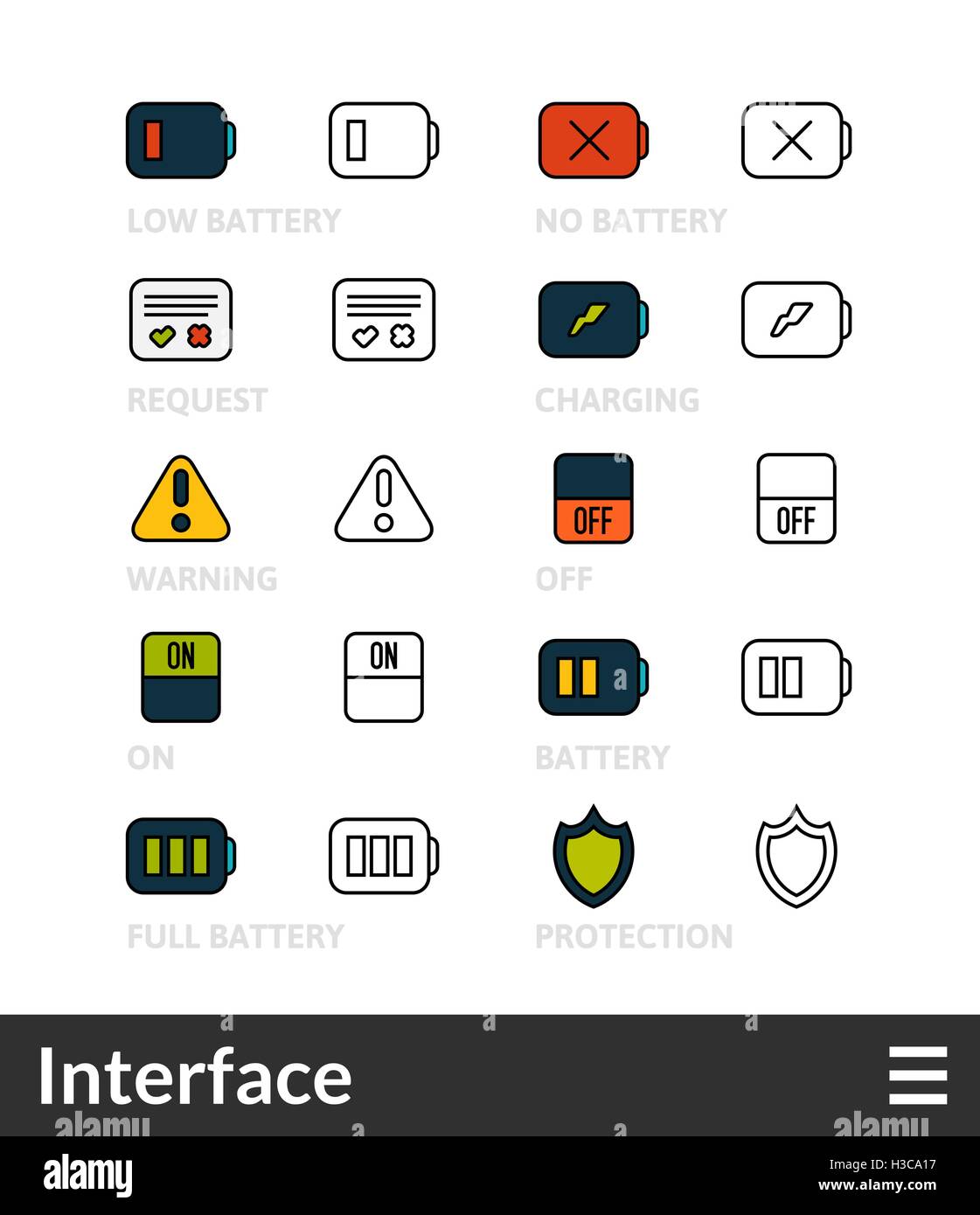 Black and color outline icons, thin stroke line style design Stock ...
