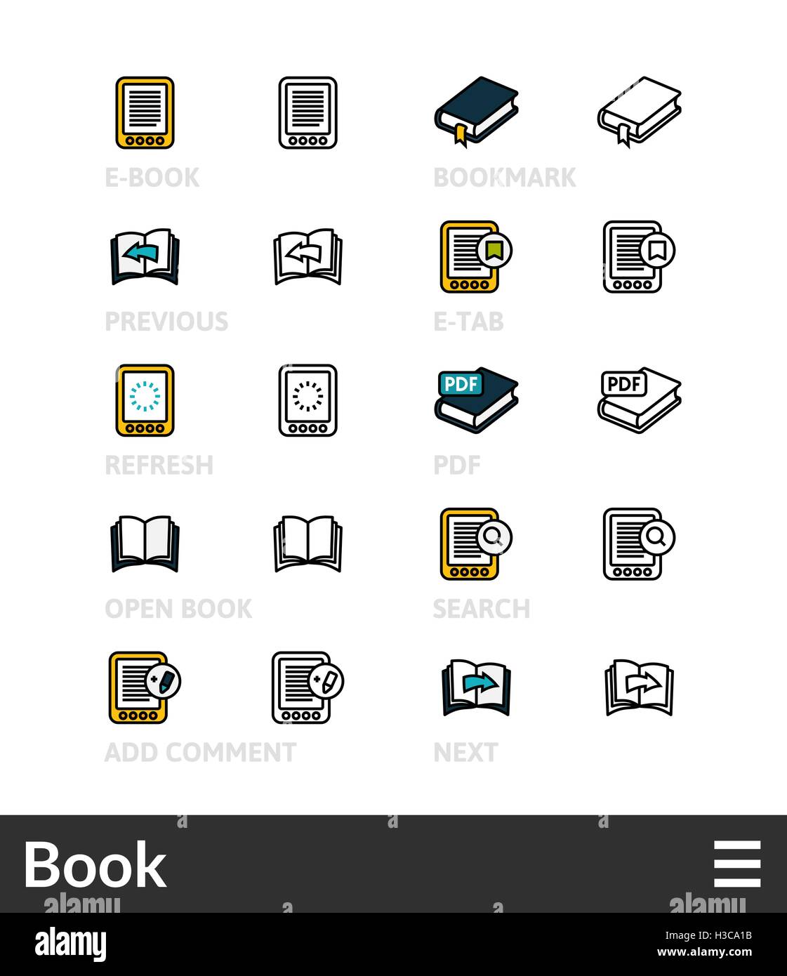 Black and color outline icons, thin stroke line style design Stock ...