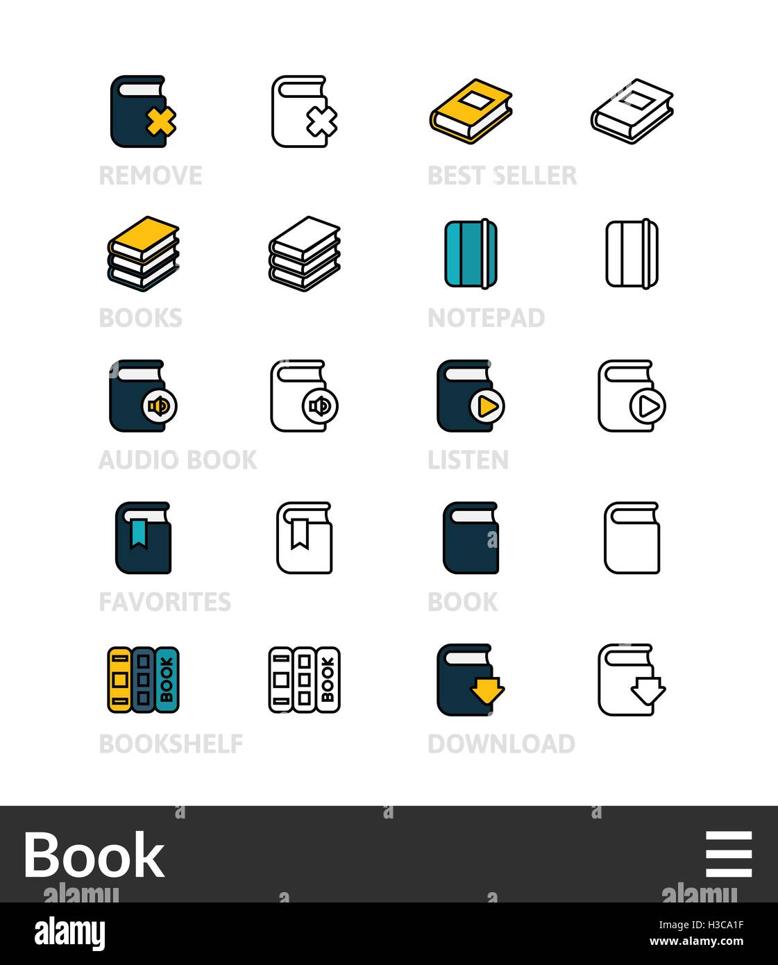 Black and color outline icons, thin stroke line style design Stock ...