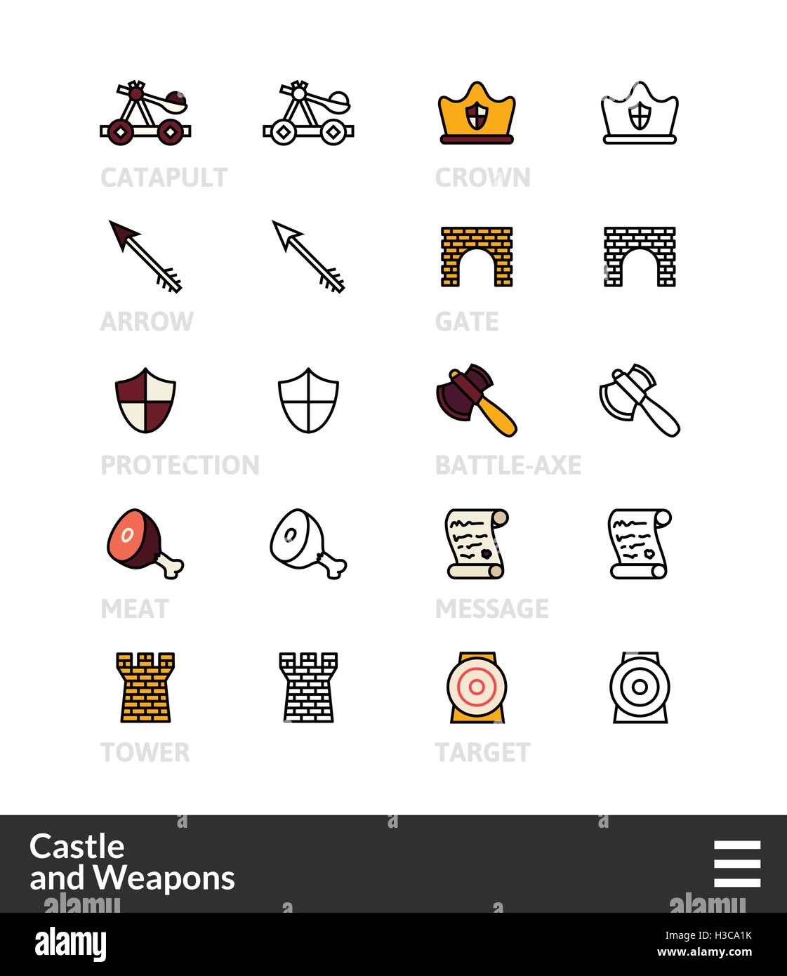 Black and color outline icons, thin stroke line style design Stock ...