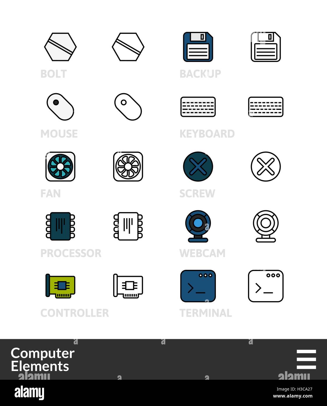 Black and color outline icons, thin stroke line style design Stock ...