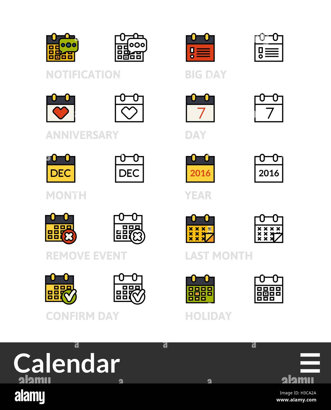 Black and color outline icons, thin stroke line style design Stock ...