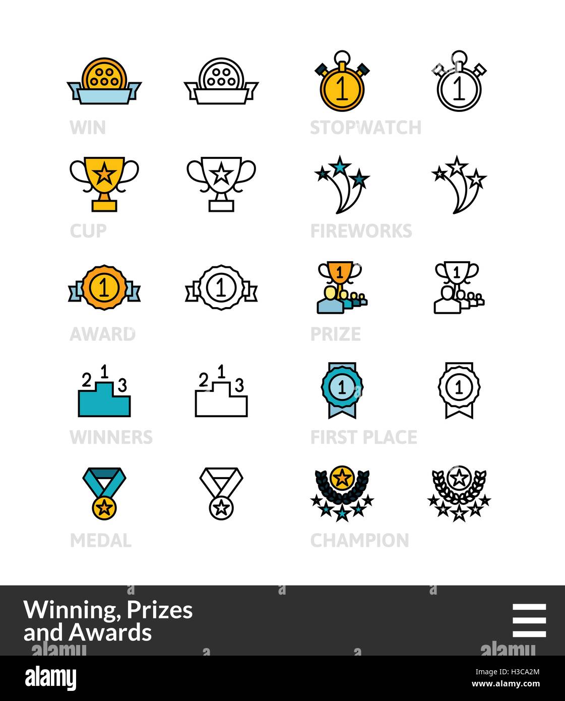 Black and color outline icons, thin stroke line style design Stock ...