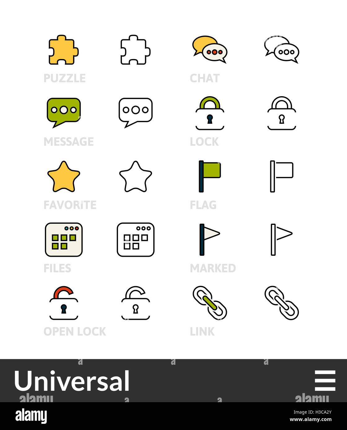 Black and color outline icons, thin stroke line style design Stock ...
