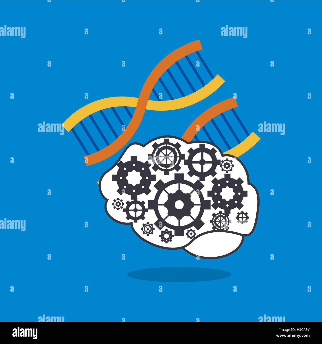 human brain with gears inside and dna strand icon image Stock Vector ...