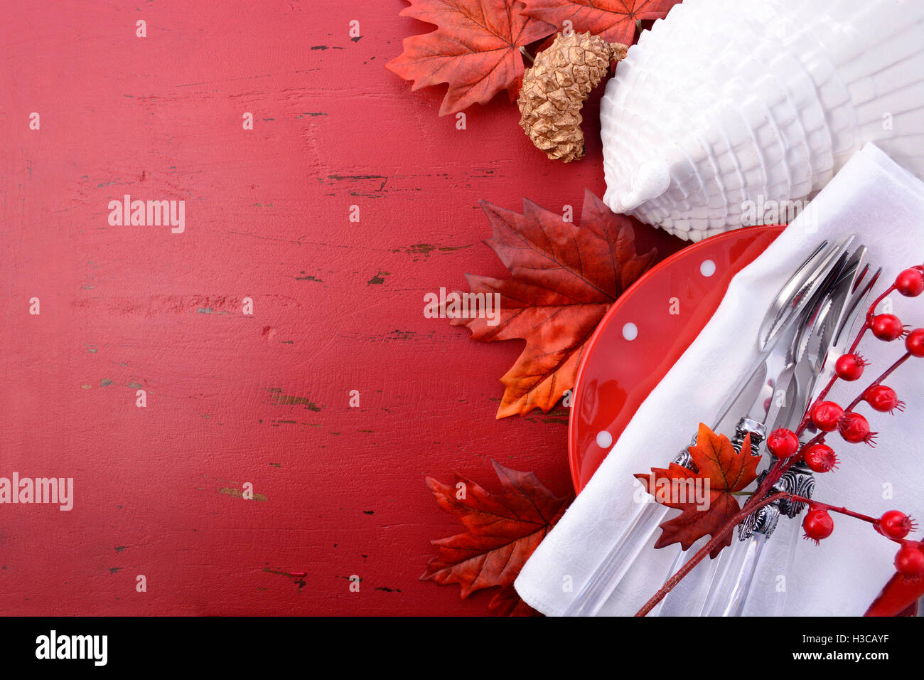 Red and white theme Thanksgiving background with decorated borders on a ...