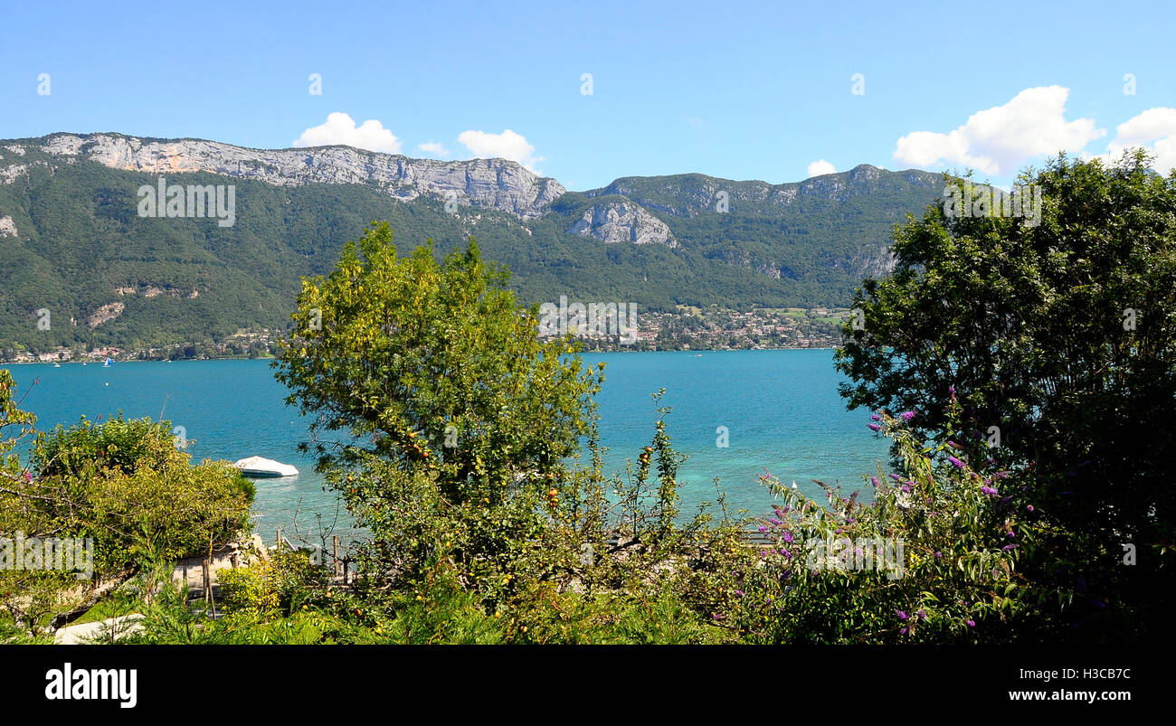 Overview of Lake of Annecy and Forclaz mountain, in france Stock Photo ...