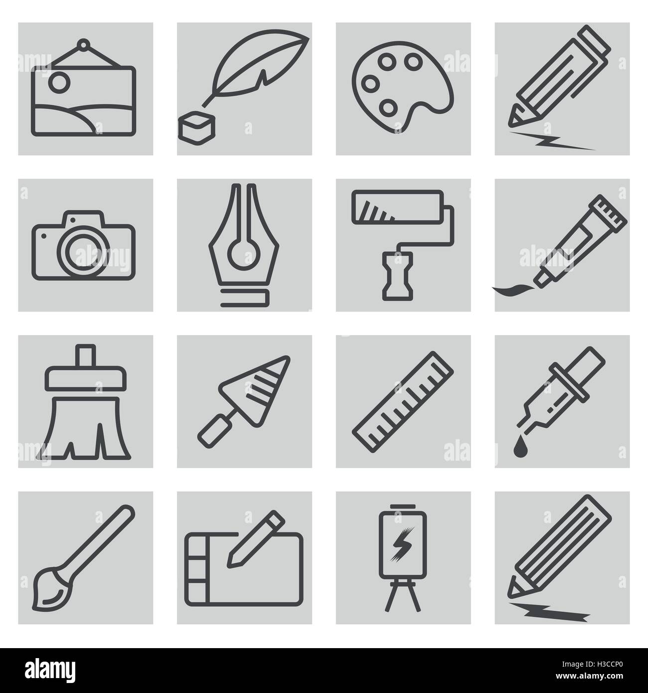Vector black line art icons set on grey background Stock Vector Image ...