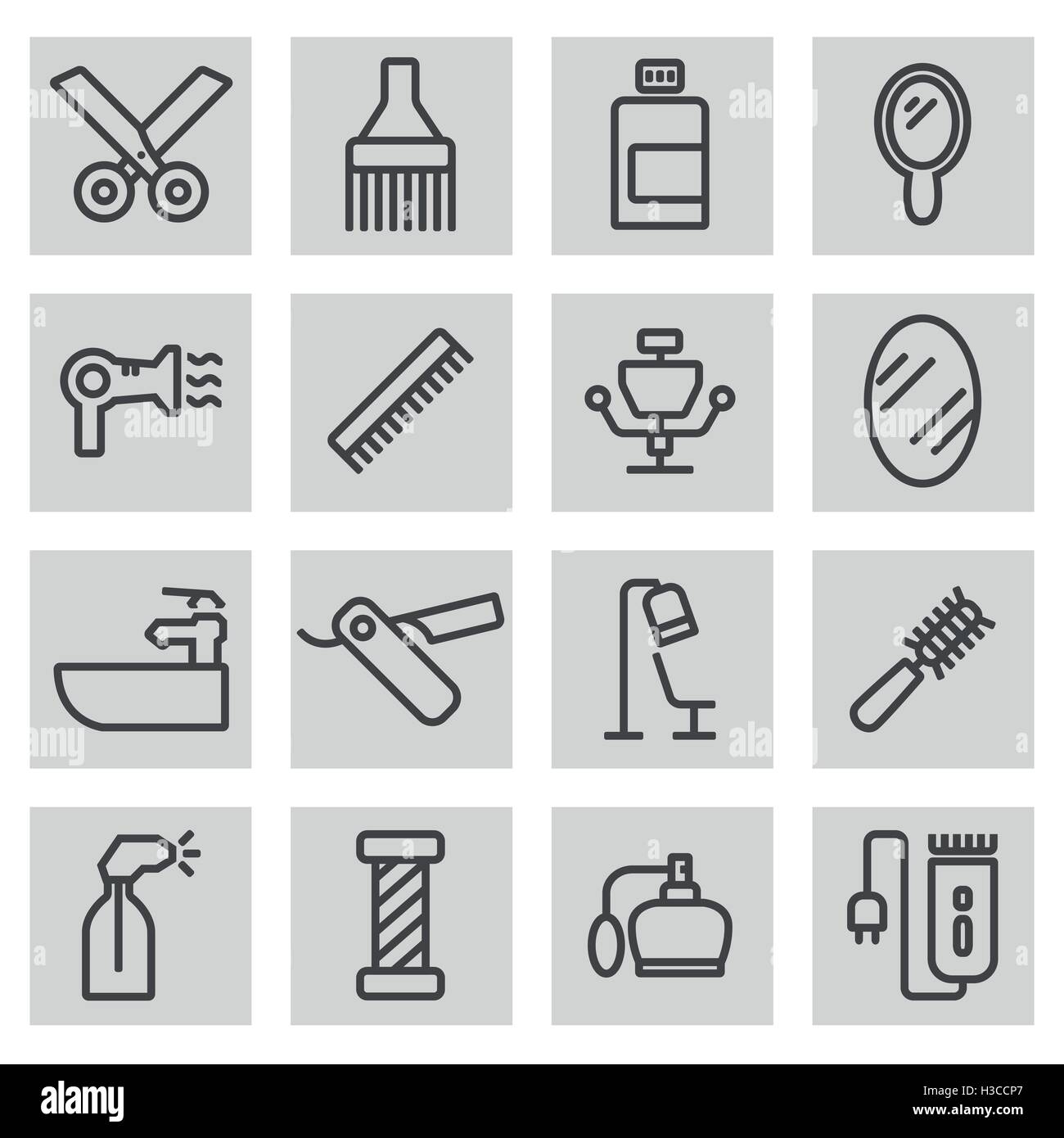 Vector black line barber icons set on grey background Stock Vector ...