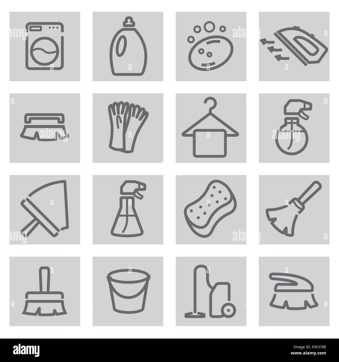 Vector black line cleaning icons set on grey background Stock Vector ...