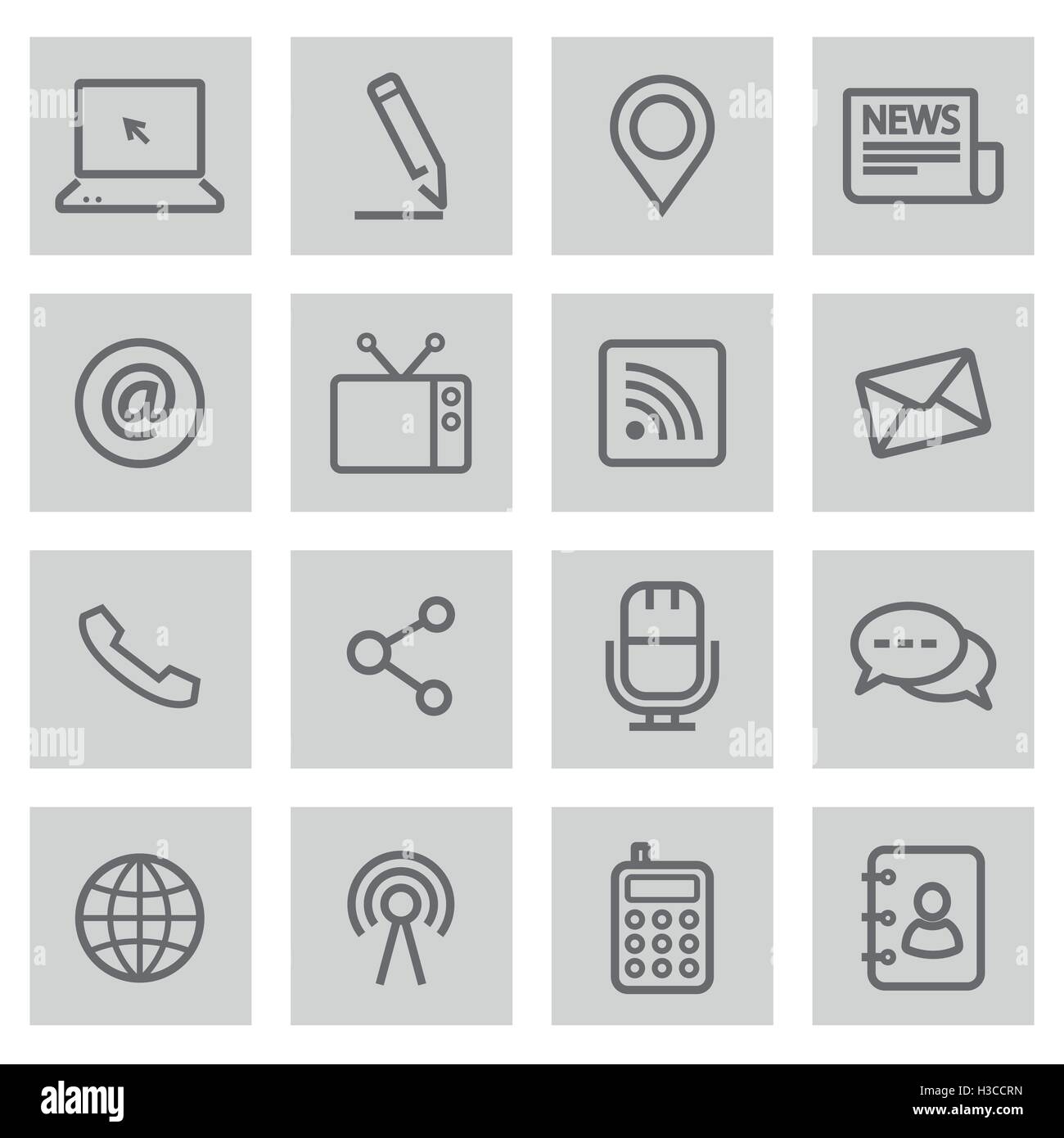 Vector black line communication icons set on grey background Stock ...