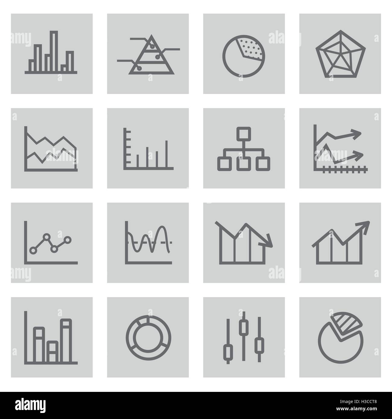 Vector black line diagram icons set on grey background Stock Vector ...