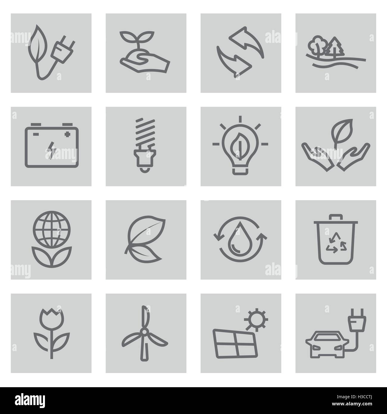 Vector black line eco icons set on grey background Stock Vector Image ...