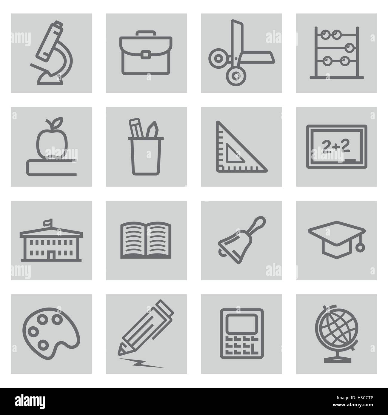 Vector black line education icons set on grey background Stock Vector ...