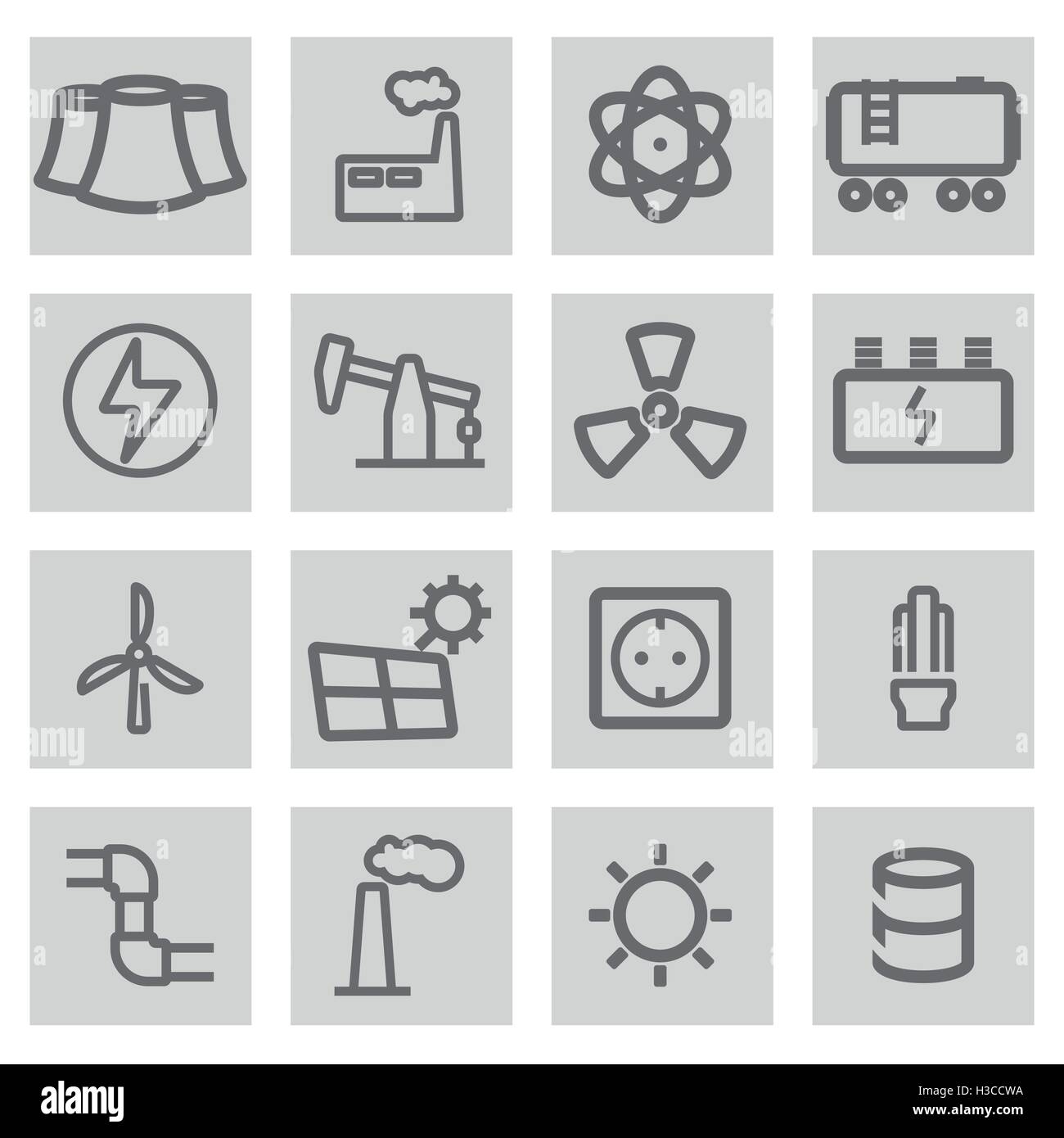 Vector black line energetics icons set on grey background Stock Vector ...
