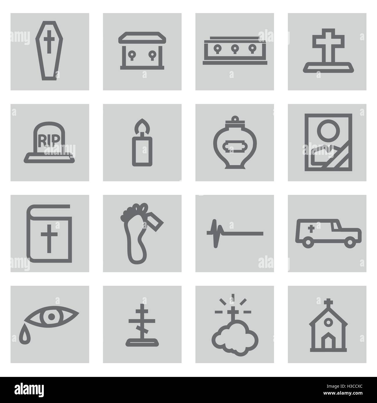 Vector black line funeral icons set on grey background Stock Vector ...