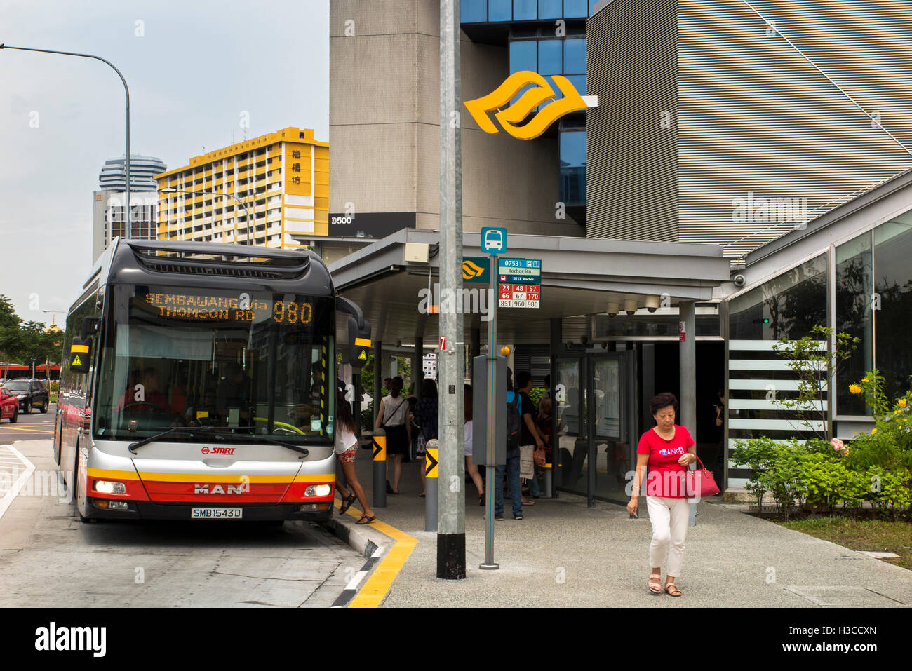 Singapore Rochor Canal Road, bus outside new Rochor MRT station Stock ...
