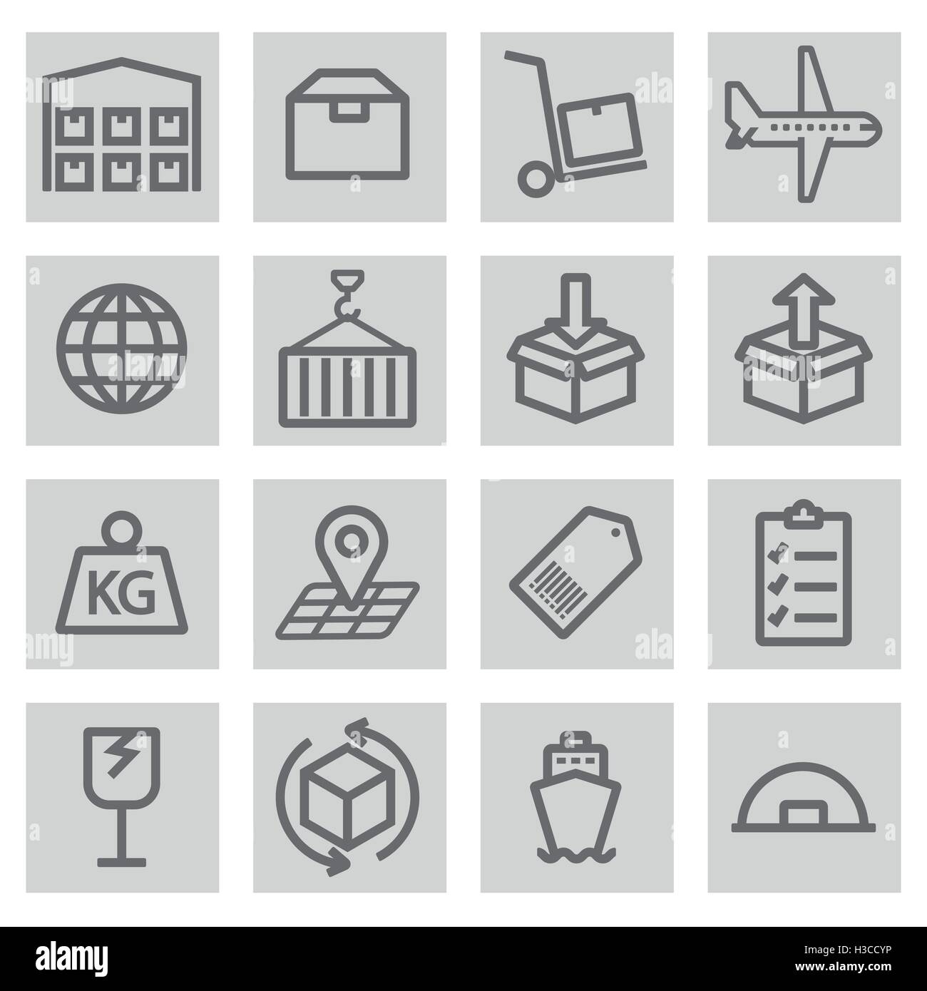Vector black line logistics icons set on grey background Stock Vector ...