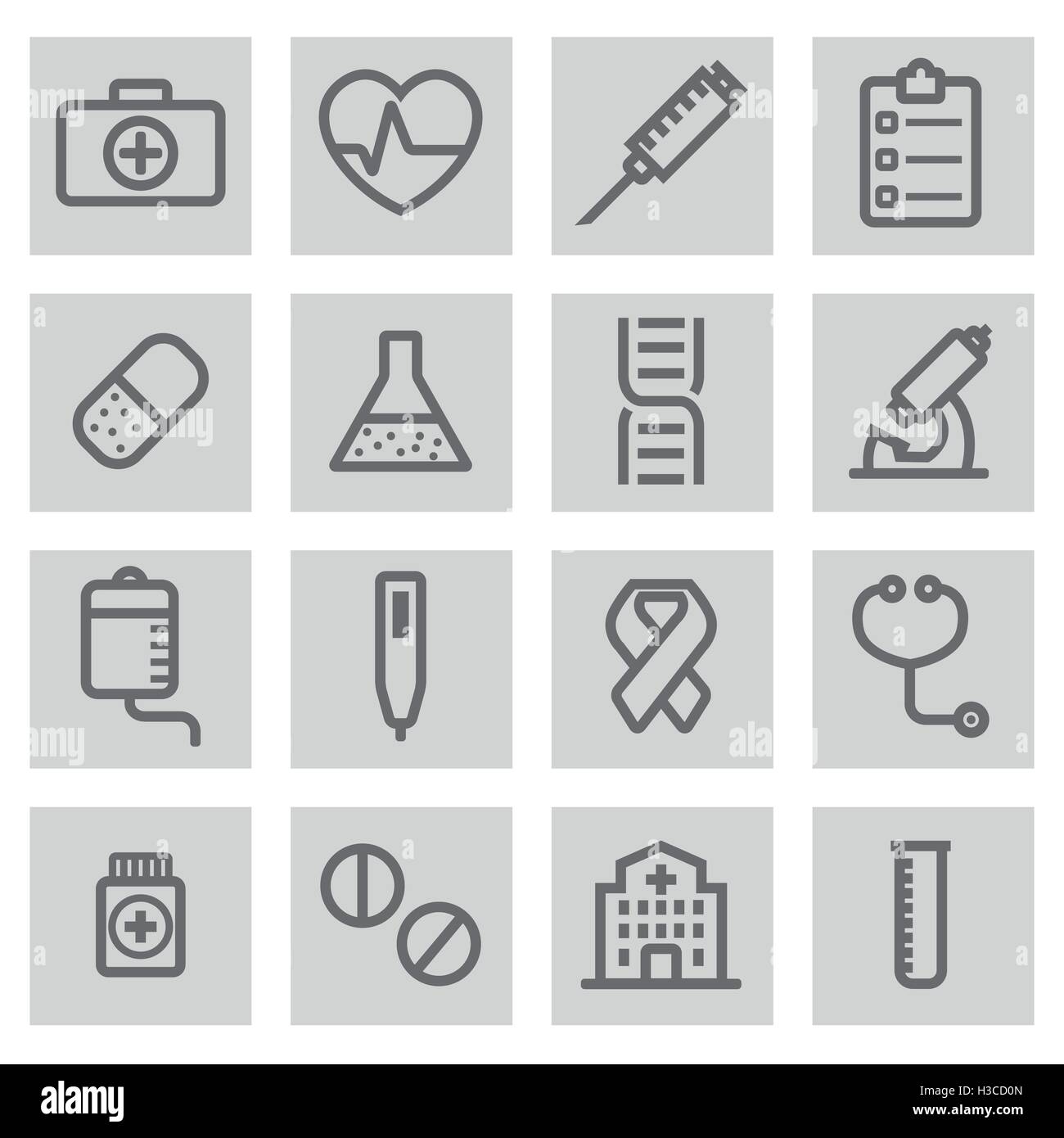 Vector black line medical icons set on grey background Stock Vector ...