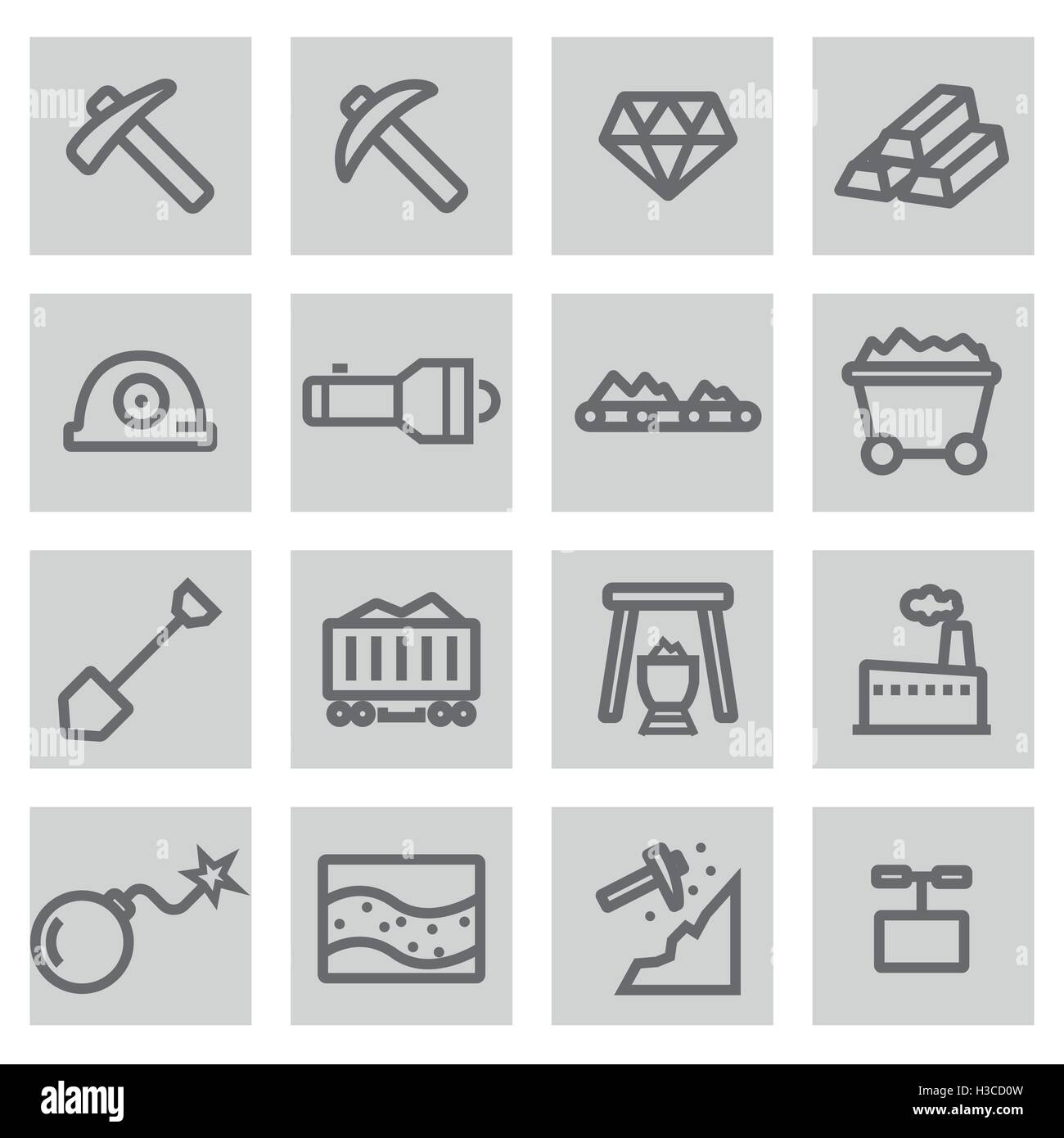 Vector black line mining icons set on grey background Stock Vector ...