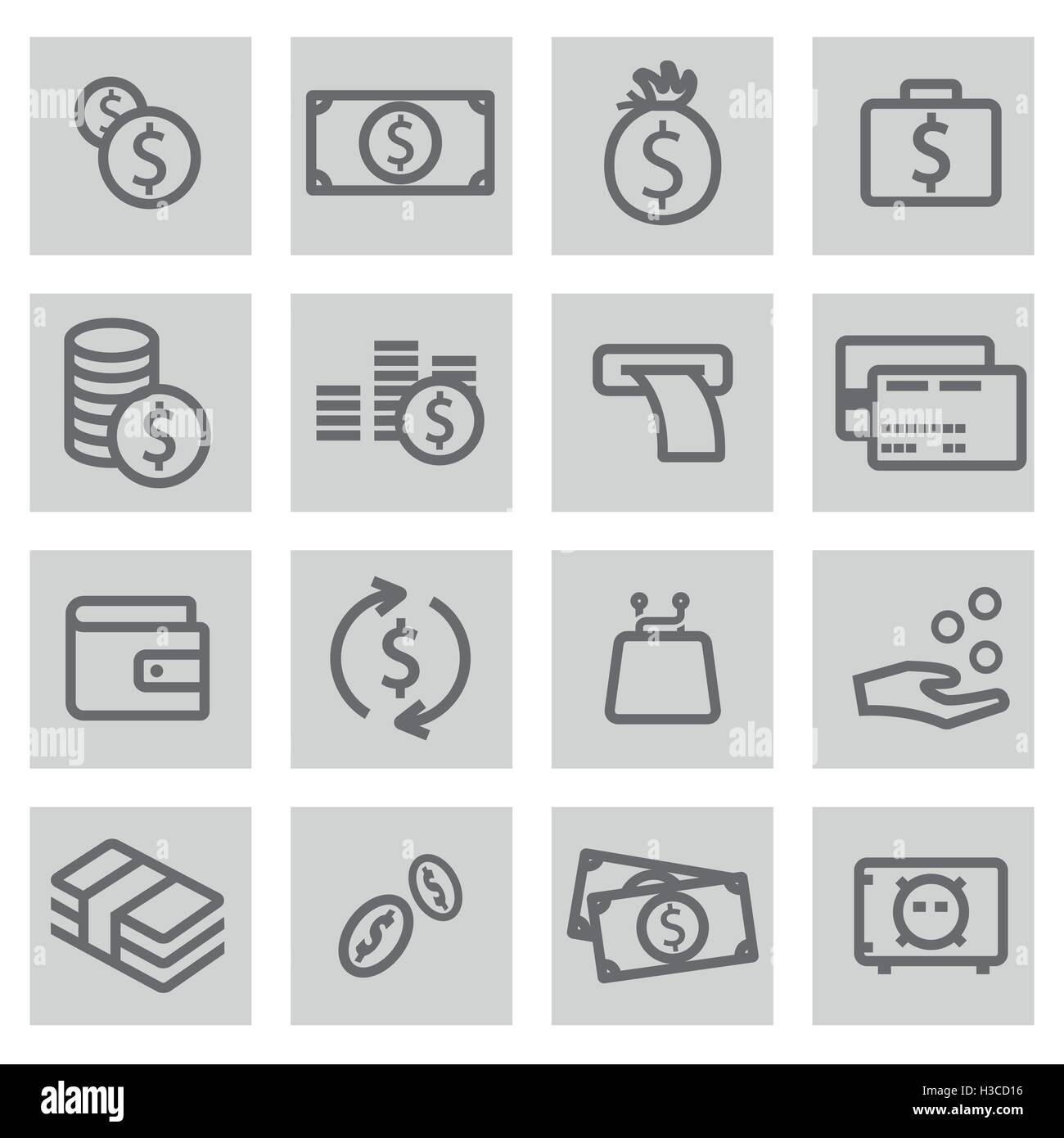 Vector black line money icons set on grey background Stock Vector Image ...