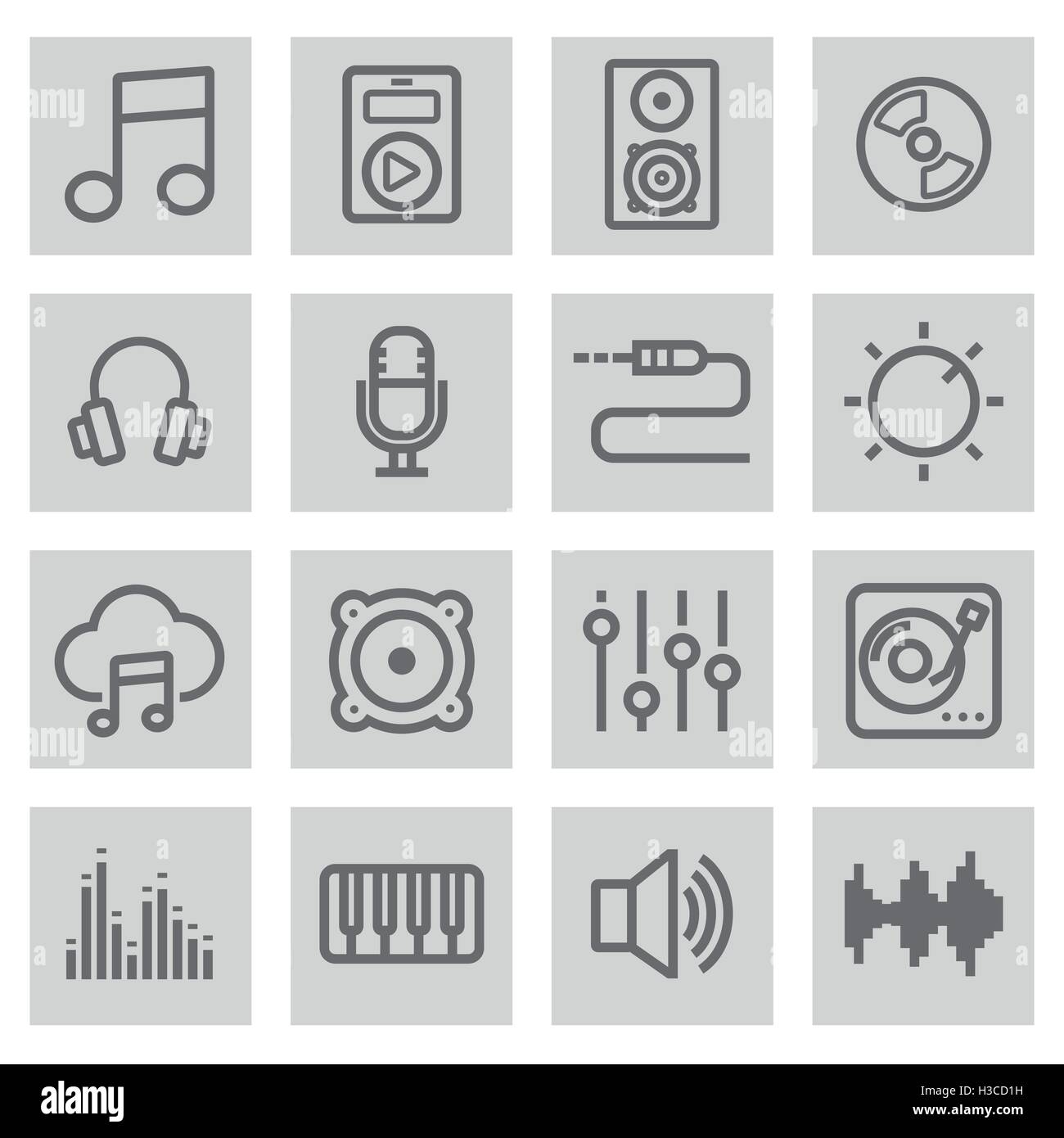 Vector black line music icons set on grey background Stock Vector Image ...