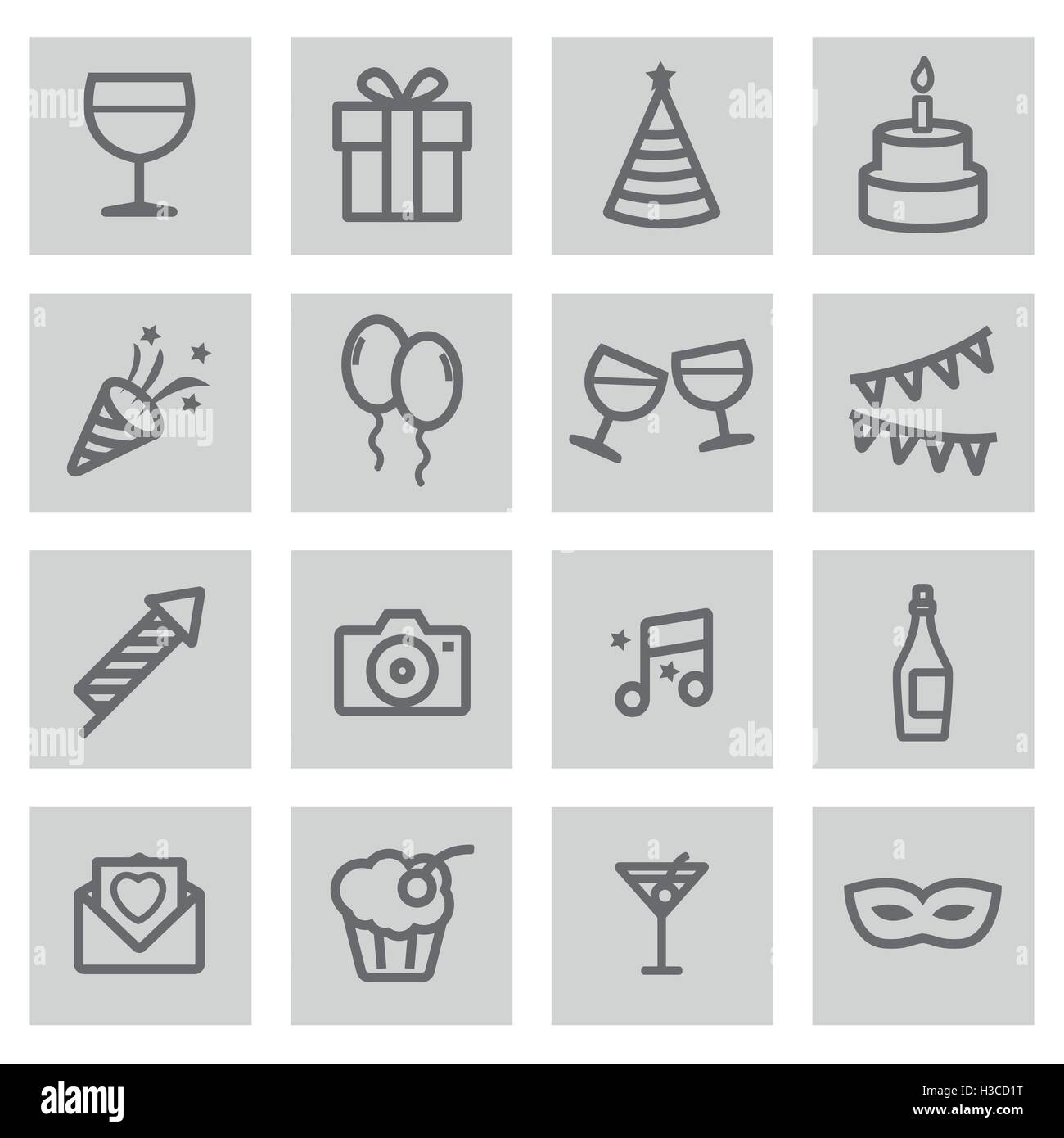 Vector black line party icons set on grey background Stock Vector Image ...