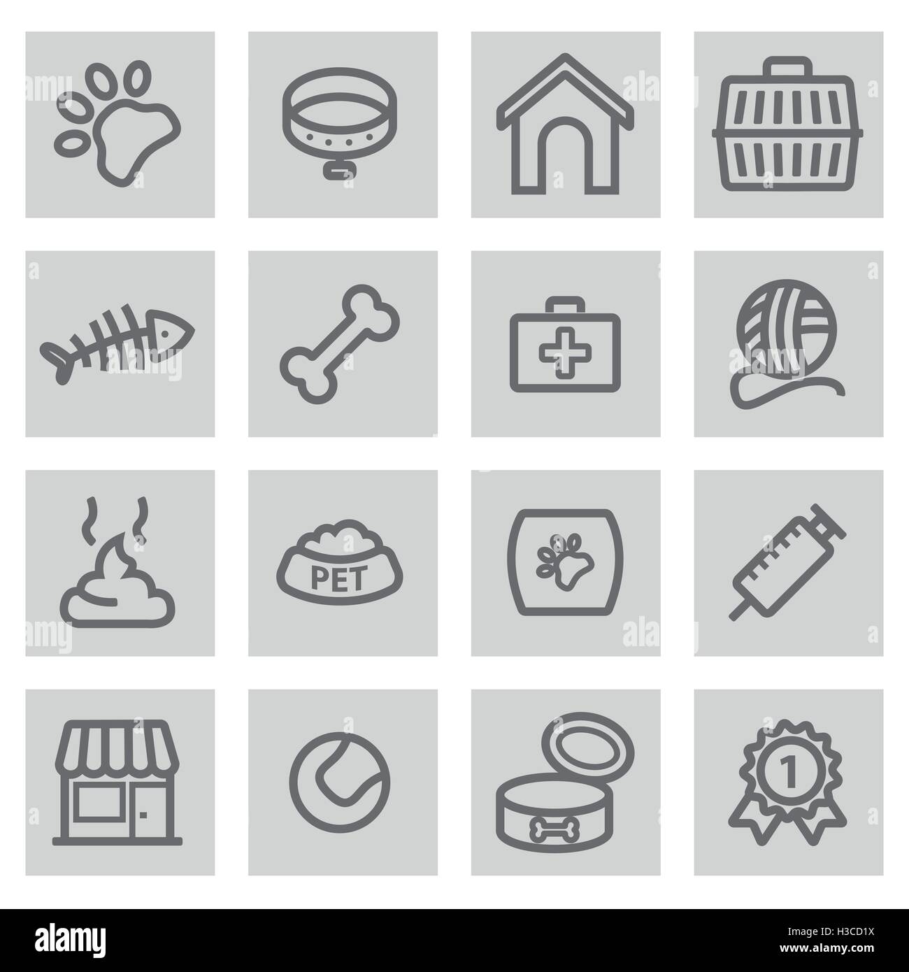 Vector black line pet icons set on grey background Stock Vector Image ...