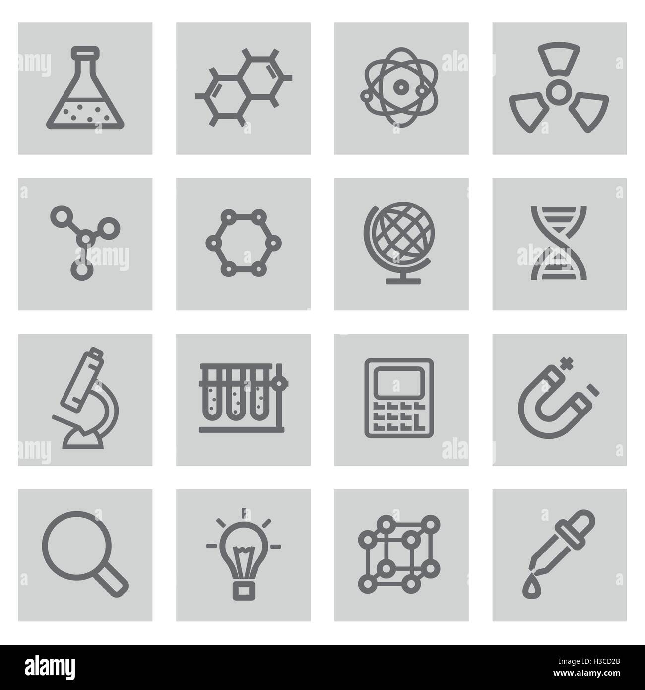 Vector black line science icons set on grey background Stock Vector ...