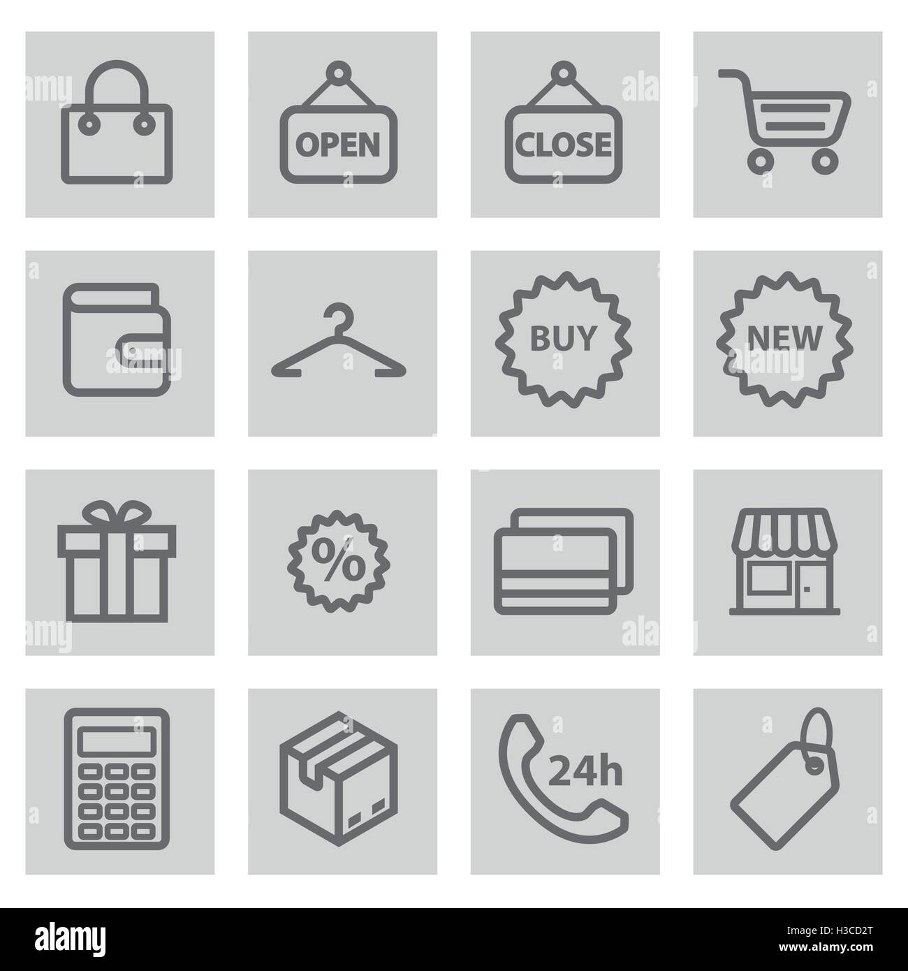 Vector black line shop icons set on grey background Stock Vector Image ...