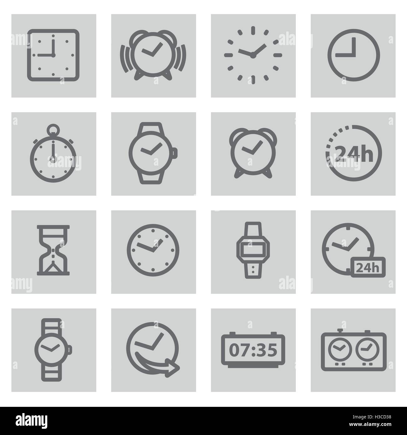 Vector black line time icons set on grey background Stock Vector Image ...