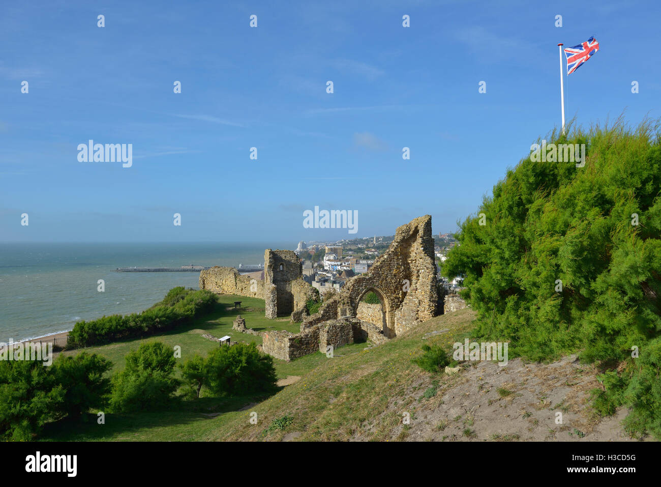Hastings castle and pier. East Sussex. England. UK Stock Photo - Alamy
