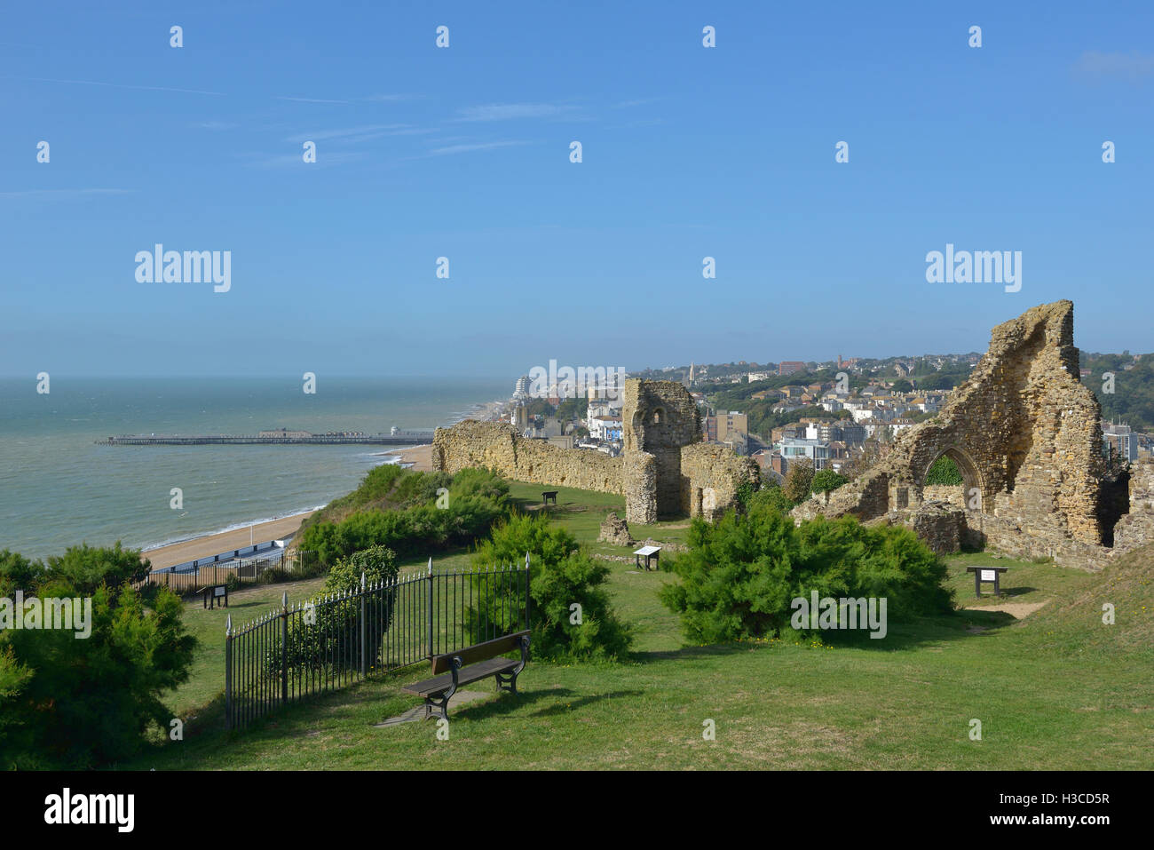Hastings castle and pier. East Sussex. England. UK Stock Photo - Alamy